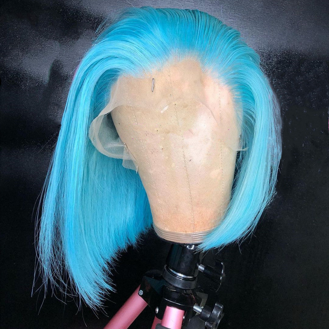 Real Human Hair Lace Front Bob Wigs Blue Color Straight Style – wigforqueen