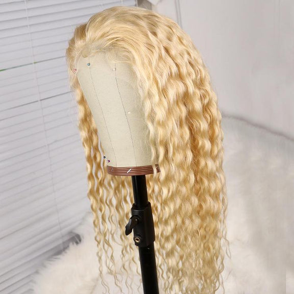 613 Blonde Color Deep Wave Style Real Human Hair Lace Front Wigs ...