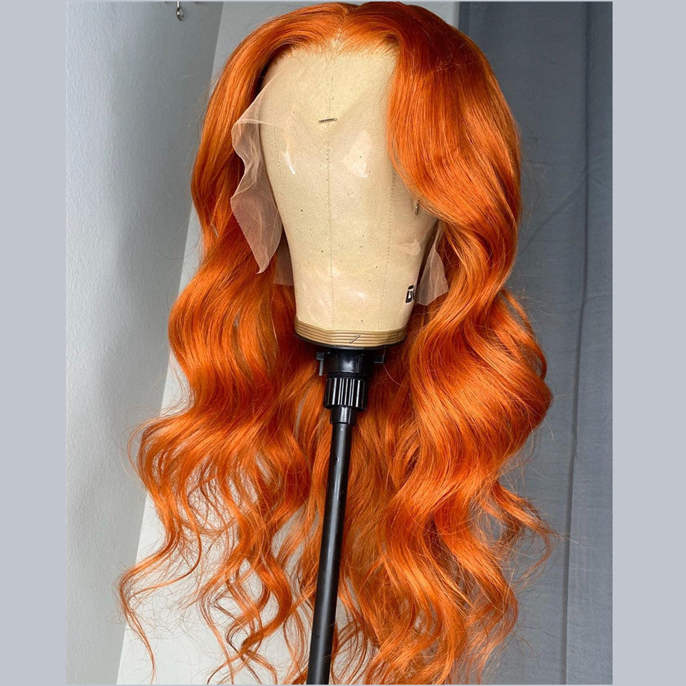 Real Human Hair Lace Front Wigs Ginger Color Natural Wave Style ...